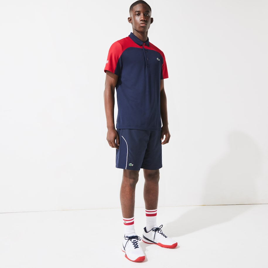 Lacoste Men’s SPORT Mesh Panels Lightweight Tennis Shorts - navy blue/whit